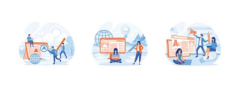 블로깅 블로그 작성자 기사 작성 창의적 글쓰기 카피 라이터 콘텐츠 관리 Blogger 세트 평면 벡터 현대 일러스트 레이 션 Brand Name Smart Phone에 대한