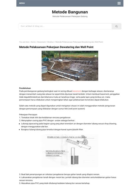 Metode Pelaksanaan Pekerjaan Dewatering Dan Well Point Metode Bangunan Pdf