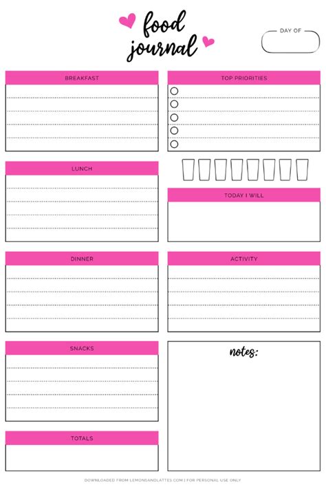 Cute Printable Food Diary Templates Artofit