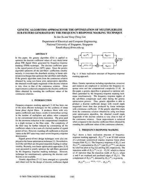 Pdf Genetic Algorithm Approach For The Optimization Of Multiplierless Sub Filters Generated By