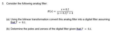 Solved Consider The Following Analog Filter R S Chegg