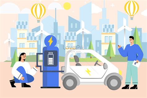 새로운 에너지 전기 자동차 충전 일러스트 무료 다운로드 Lovepik