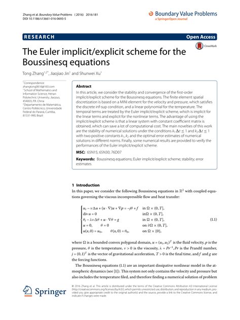 pdf the euler implicit explicit scheme for the boussinesq equations