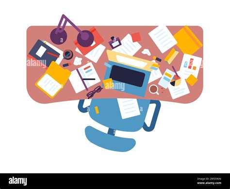 Messy Workplace Top View Office Table With Laptop Or Notepads Chaotic