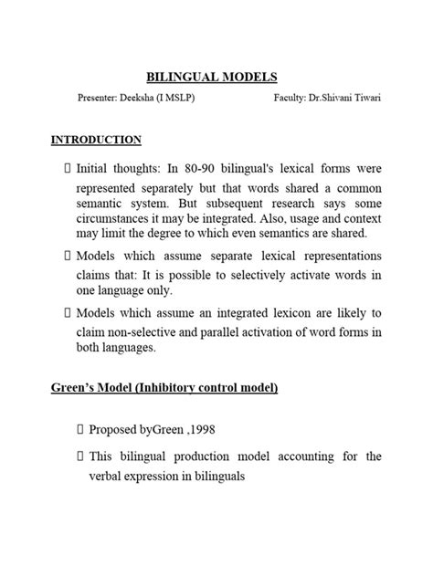 Bilingual Models Msc Pdf Lexicon Multilingualism