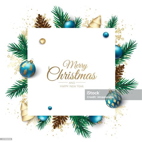 메리 크리스마스와 새해 복 많은 휴일 화이트 배너 일러스트 현실적인 벡터 3d 개체 크리스마스 트리 황금 크리스마스 공 눈송이 반짝이 골드 색종이와 크리스마스 디자인 0명에