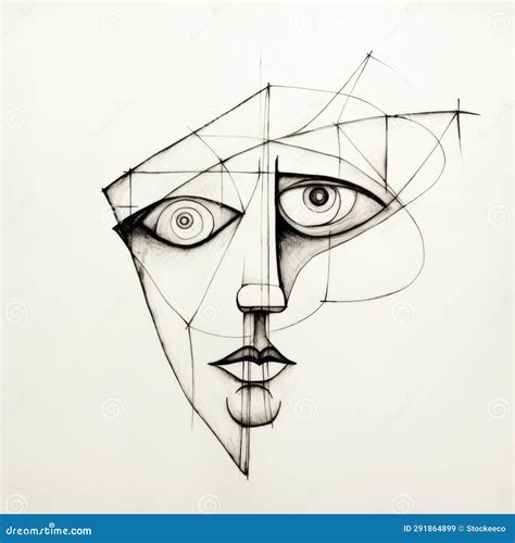 Abstract Face Artwork Simple Lines Hand Drawn Surrealism Sketch Stock