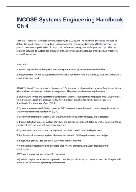 Incose Systems Engineering Handbook Ch 4 Verified Passed 2024 2025 Incose Asep Stuvia Us
