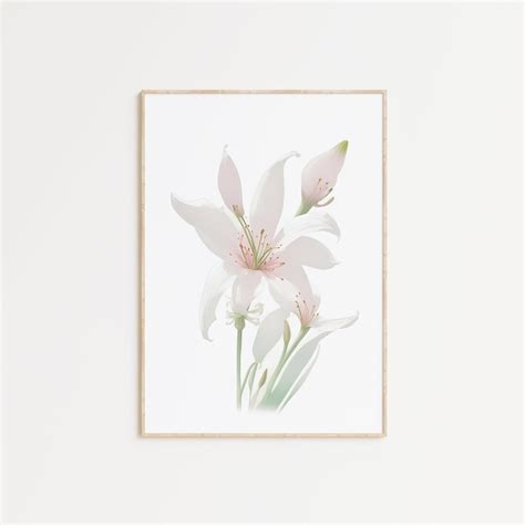 New White Pastel Lily Minimalist Flowers Printable Wall Art Wild