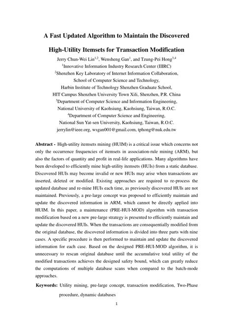 Pdf A Fast Updated Algorithm To Maintain The Discovered High Utility Itemsets For Transaction
