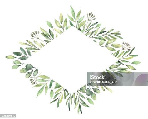 손으로 그린 수채화 그림 녹색 지점과 잎 식물 마름모 레이블입니다 봄 분위기입니다 꽃 디자인 요소입니다 초대장 인사말 카드 인쇄 포스터 포장에 대 한 완벽 한 0명에 대한