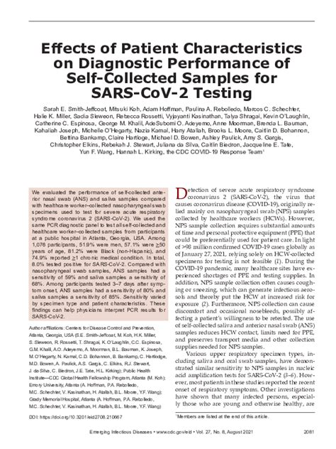 Pdf Effects Of Patient Characteristics On Diagnostic Performance Of Self Collected Samples For