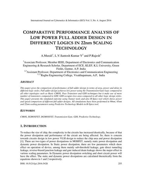 Comparative Performance Analysis Of Low Power Full Adder Design In Different Logics In 22nm