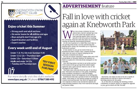 Comet Ad Feature Spreads The Word Knebworth Park Cricket Club