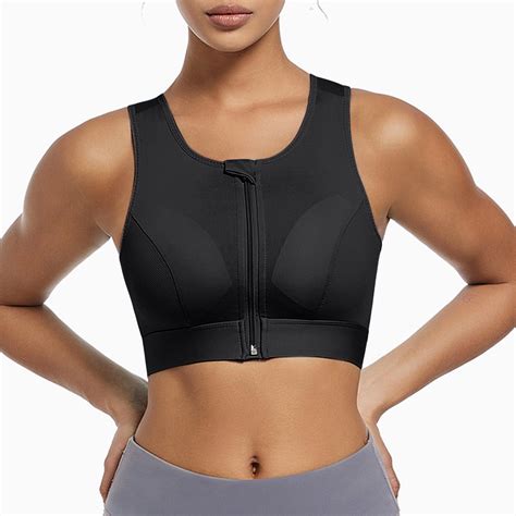Amidoa Bras For Women Plus Size Front Zipper Full Coverage Solid Sports Bra Brasiers For Womens