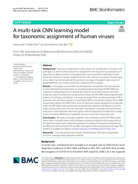 Pdf A Multi Task Cnn Learning Model For Taxonomic Assignment Of Human