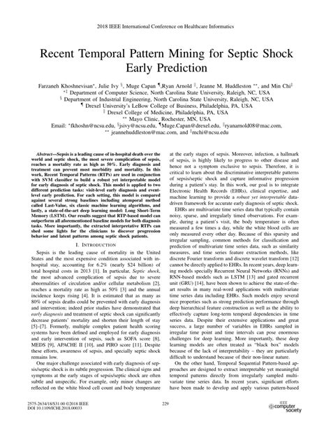 Pdf Recent Temporal Pattern Mining For Septic Shock Early Prediction