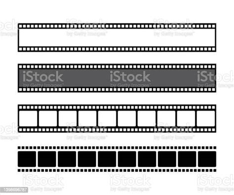 필름 스트립 프레임 또는 테두리 세트 사진 영화 또는 영화 네거티브 필름 스트립 아이콘이있는 복고풍 그림 필름 스트립 롤 벡터