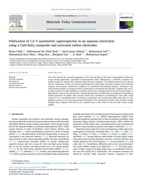 Pdf Fabrication Of 1 6 V Asymmetric Supercapacitor In An Aqueous Electrolyte Using A Cuo Sno 2