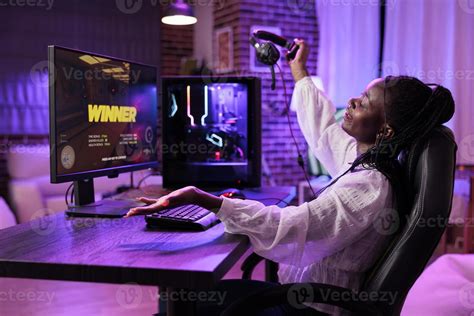 Gamer Feeling Relieved After Finally Winning Last Spaceship Videogame Level Defeating Final