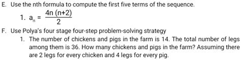 E Use The Nth Formula To Compute The First Five Terms Of The Sequence An 4nn22 F