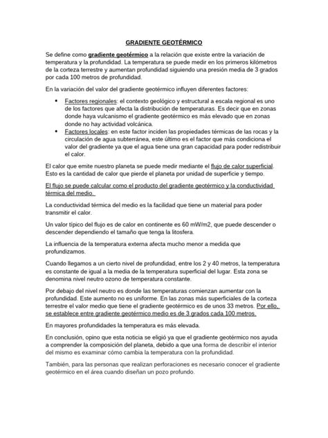 Gradiente Geotérmico Pdf Temperatura Geología