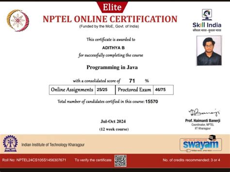 Adithya B On Linkedin Java Programming Nptel Skilldevelopment