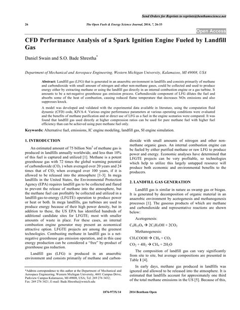 Pdf Cfd Performance Analysis Of A Spark Ignition Engine Fueled By