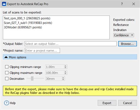Export To Autodesk Recap Pro