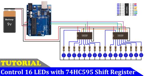 How To Control 16 Leds With 74hc595 Shift Register