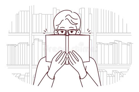 Man In Glasses Reading Book In Library Stock Vector Illustration Of