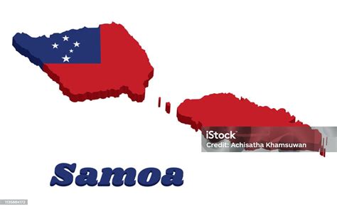 3d 지도 외곽선과 사모아의 국기 파란색 사각형과 흰색 별이 있는 빨간색 필드 3차원 형태에 대한 스톡 벡터 아트 및 기타 이미지 3차원 형태 국기 그림자 Istock