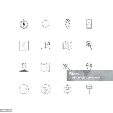 및 탐색 간단한 선형 아이콘 집합을 매핑합니다 개요 벡터 아이콘 기에 대한 스톡 벡터 아트 및 기타 이미지 기 도로 디자인 Istock