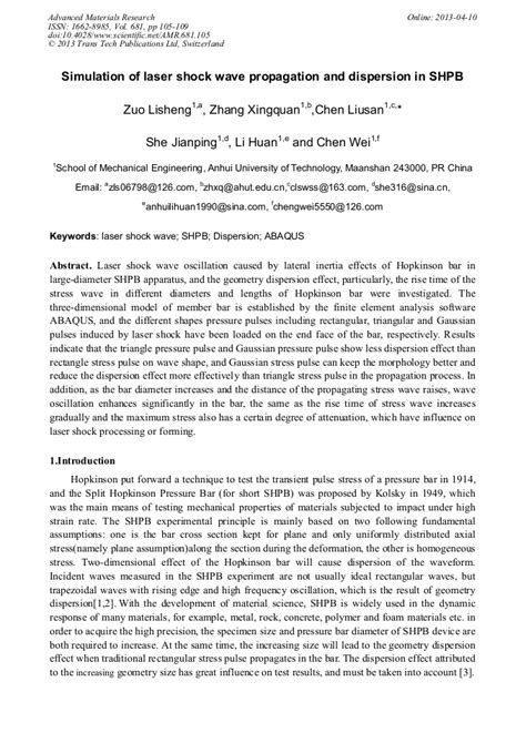 Simulation Of Laser Shock Wave Propagation And Dispersion In Shpb