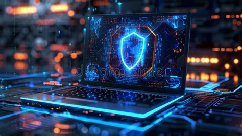 Online Security Shield On A Laptop In A Futuristic Digital Environment