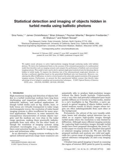Statistical Detection And Imaging Of Objects Hidden In Turbid Media