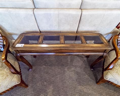 Wood Glass Top Sofa Table New England Home Furniture Consignment