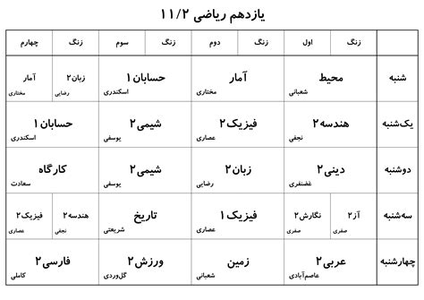 برنامه هفتگی نمونه دولتی شهید فهمیده