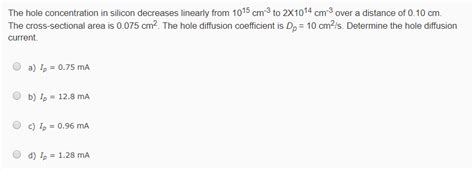 Solved The Hole Concentration In Silicon Decreases Linearly