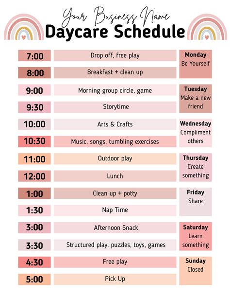 10 Daycare Schedule Templates Lrplvp