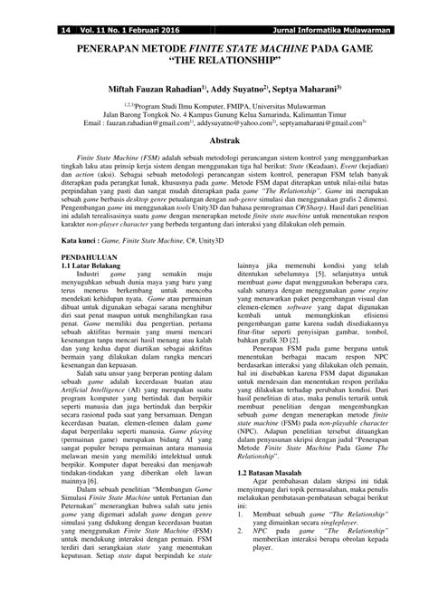 Pdf Penerapan Metode Finite State Machine Pada Game “the Relationship”