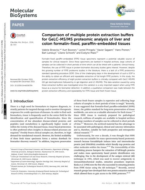 Pdf Comparison Of Multiple Protein Extraction Buffers For Gelc Ms Ms Proteomic Analysis Of