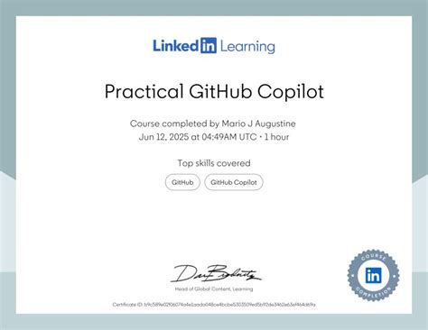 Just Finished The Course Practical Github Copilot” By Ray Villalobos Mario J