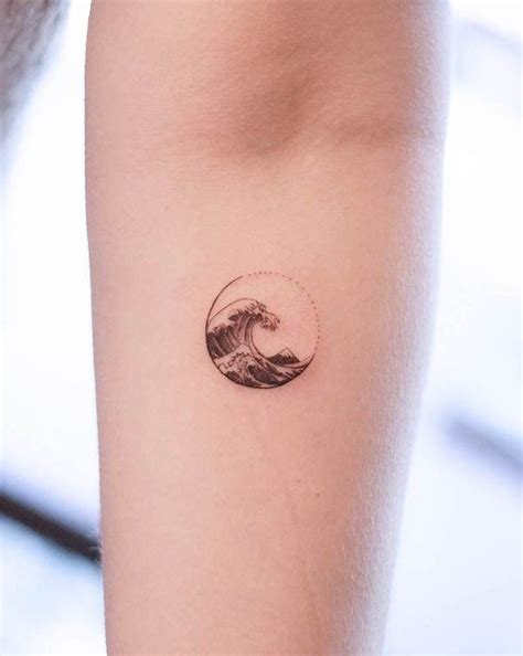 Minimalist The Great Wave Tattoo Waves Neck Tattoo Wave Moon Small