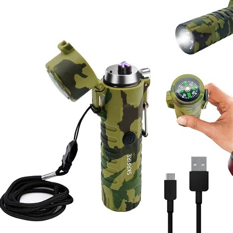 Electric Lighter Usb Rechargeable Lighter With Led Flashlightand Compass
