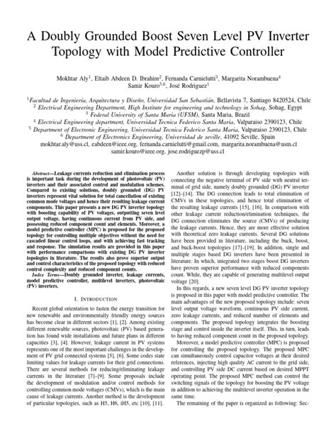 A Doubly Grounded Boost Seven Level Pv Inverter Topology With Model Predictive Controller Pdf