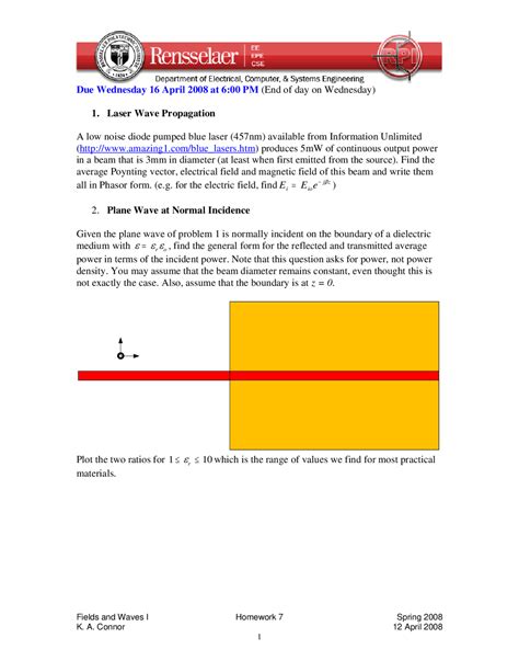 assignment 7 for laser wave propagation field and wave i ecse 2100