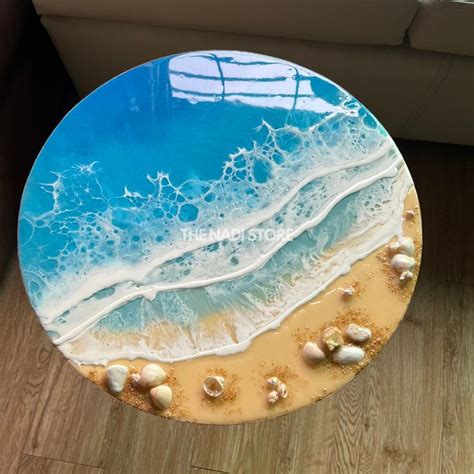 Resin Ocean Coffee Table Epoxy End Table Decorative Night Stand Unique