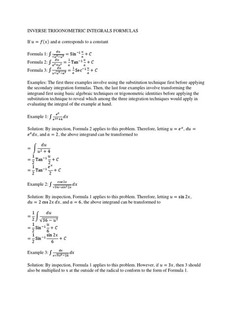 Module 3 2 Inverse Trigonometric Integrals Pdf Integral Trigonometric Functions