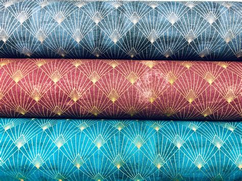 Diamond Art Deco Damask Peacock Gold Fan Fabric Furnishing Curtains
